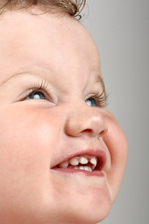 Profile Portrait of Happy Baby Looking Up Stock Photo - Image of face ...
