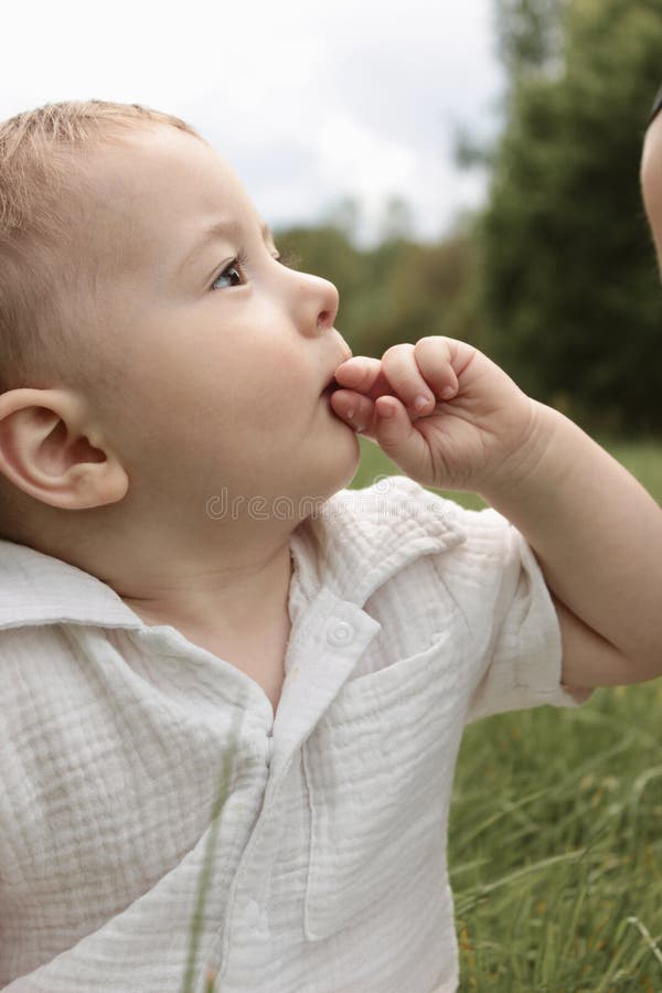 Profile Portrait of a Small Child Looking Up Stock Photo - Image of ...