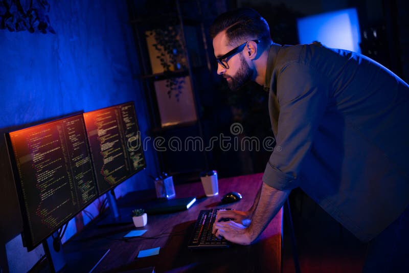 Profile Portrait of Smart Clever Professional Typing Keyboard Look Two ...