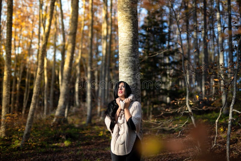 Profile Portrait of Young Woman in Forest Stock Photo - Image of forest ...