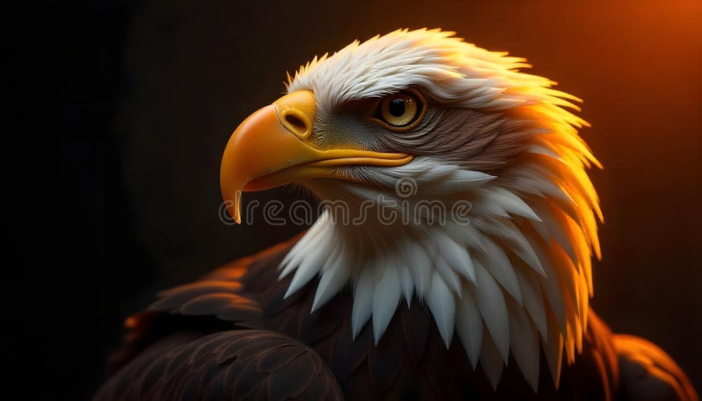 American Bald Eagle with Piercing Eyes, Captured in a Studio Setting with Dramatic Lighting ...