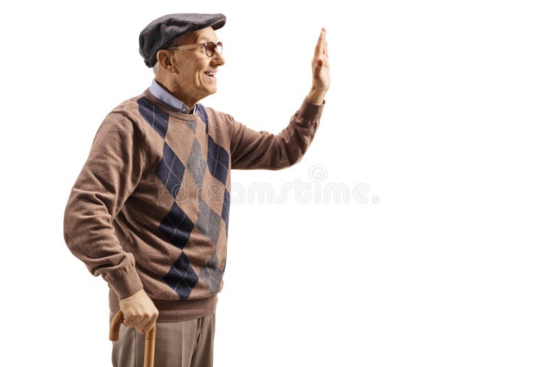 Profile Shot of an Elderly Man Gesturing High-five Stock Image - Image ...
