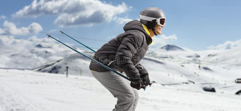 Profile Shot of a Man Skiing on a Mountain Stock Photo - Image of ...