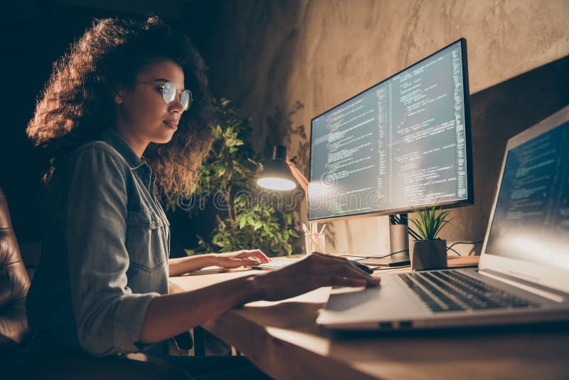 Profile Side Photo of Concentrated Skilled Web Expert Afro American ... Profile Side Photo of Concentrated Skilled Web Expert Afro American ...