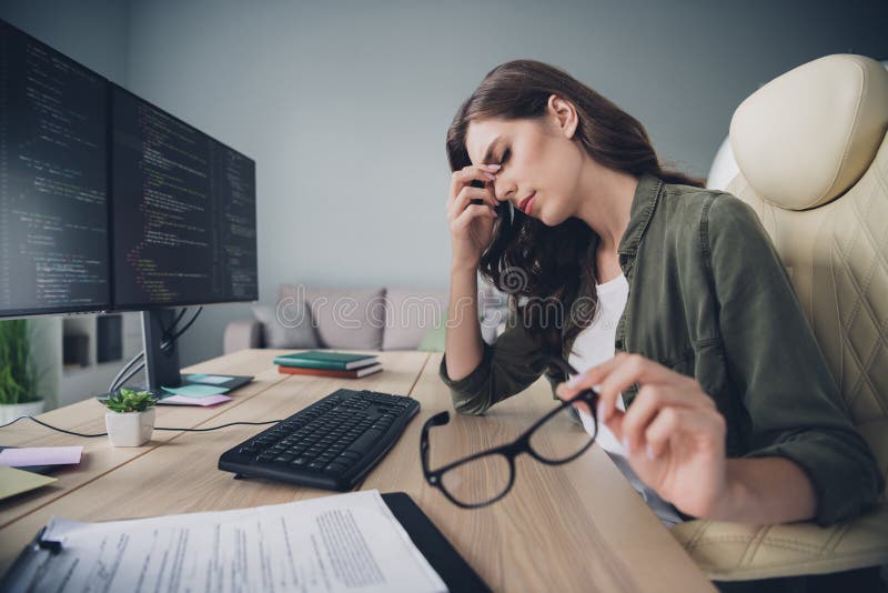 Profile Side Photo of Upset Moody Lady Bad Mood Work Overtime Tired ...