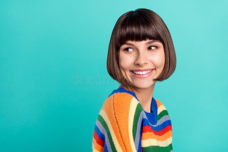 Profile Side Photo Of Young Cheerful Woman Happy Positive Curious Look
