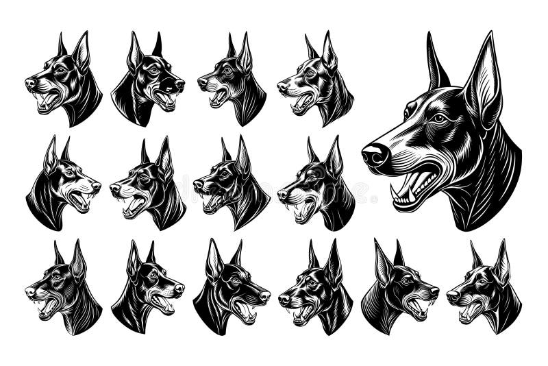 Profile Side View of Dobermann Dog Head Design Vector Set Stock Vector ...