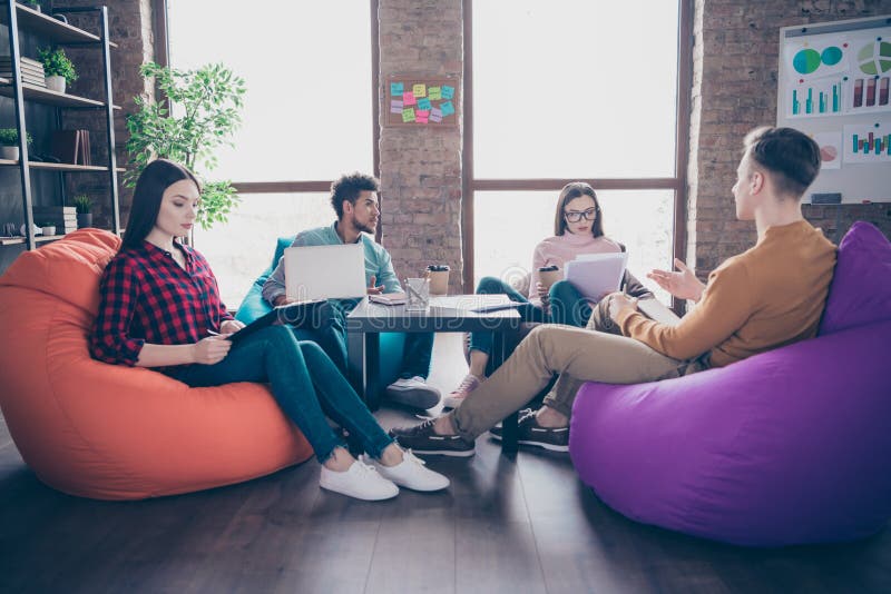 Profile Side View of Nice Smart Clever Busy Professional Interns ...