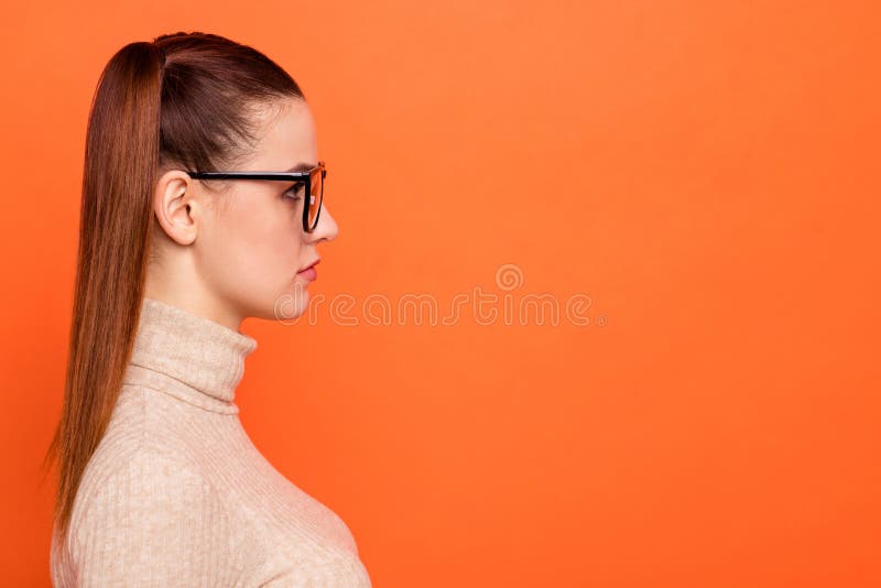 Profile Side View Photo of Concentrated Lady True Expert Nerd Focused ...