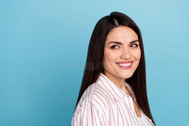 Profile Side View Portrait Of Attractive Cheerful Curious Long Haired
