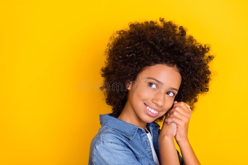 Profile Side View Portrait Of Attractive Cheerful Curious Teen Aged