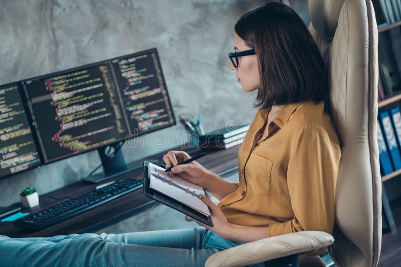 Profile Side View Portrait of Attractive Focused Smart Clever Girl ...