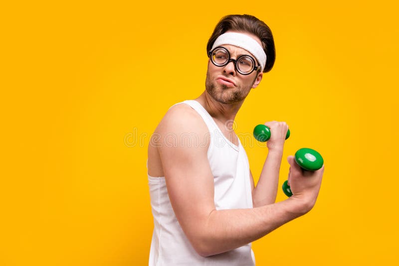 Profile Side View Portrait of Attractive Guy Nerd Doing Work Out ...