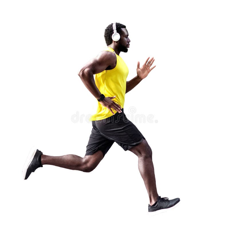 Profile Side View of Runner Man Isolated on White Background Stock ...