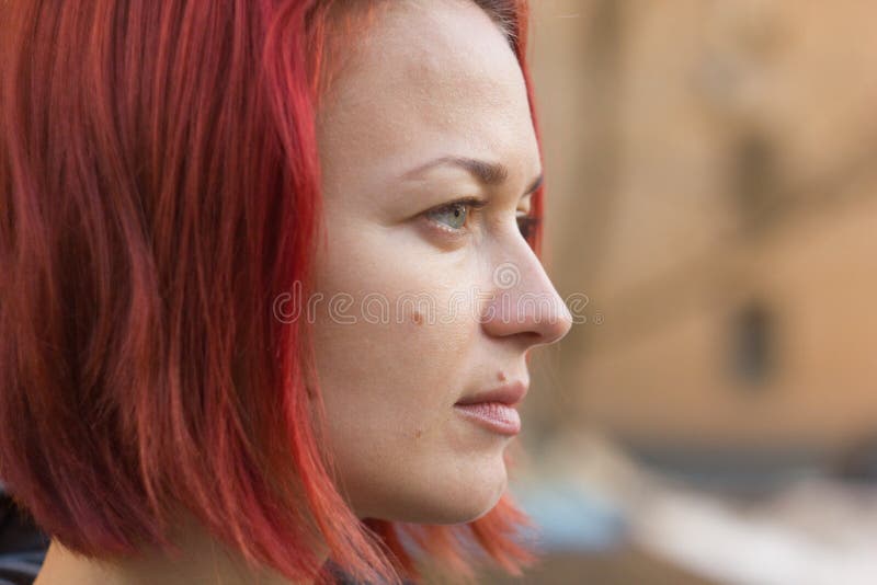 Profile Side View of a Young Redhaired Woman Stock Image - Image of ...