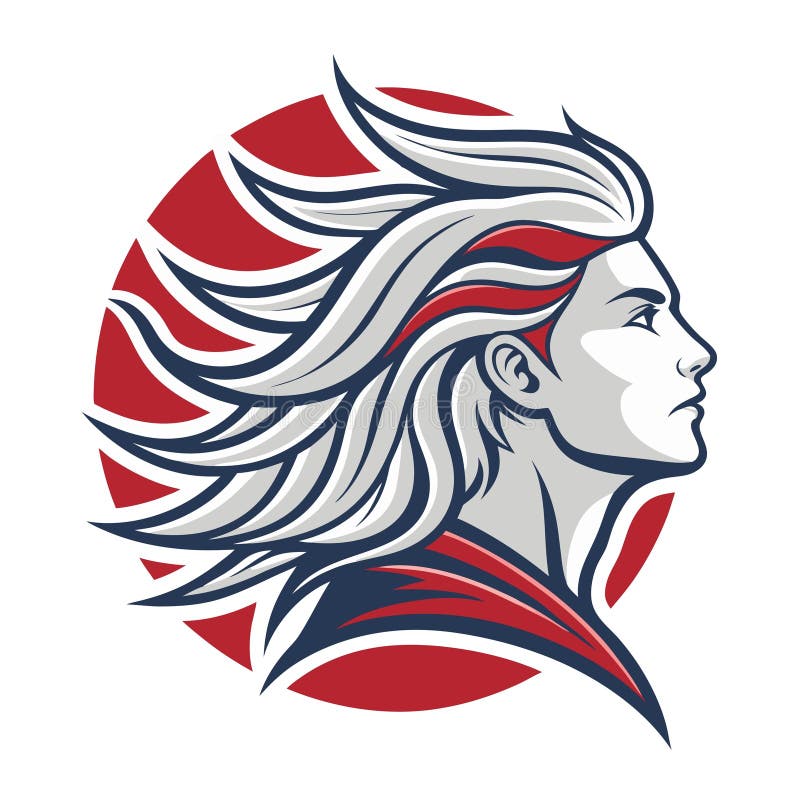 Profile Silhouette of a Warrior Character with Flowing Hair and Bold ...