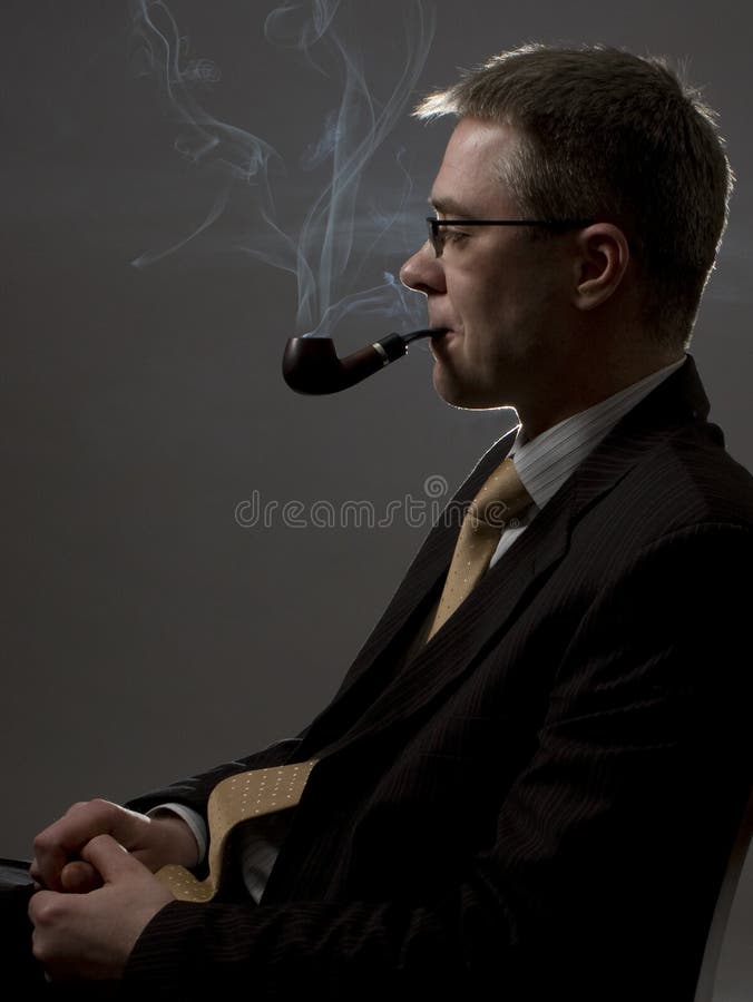 Profile of Sitting Businessman Smoking Pipe Stock Image - Image of ...