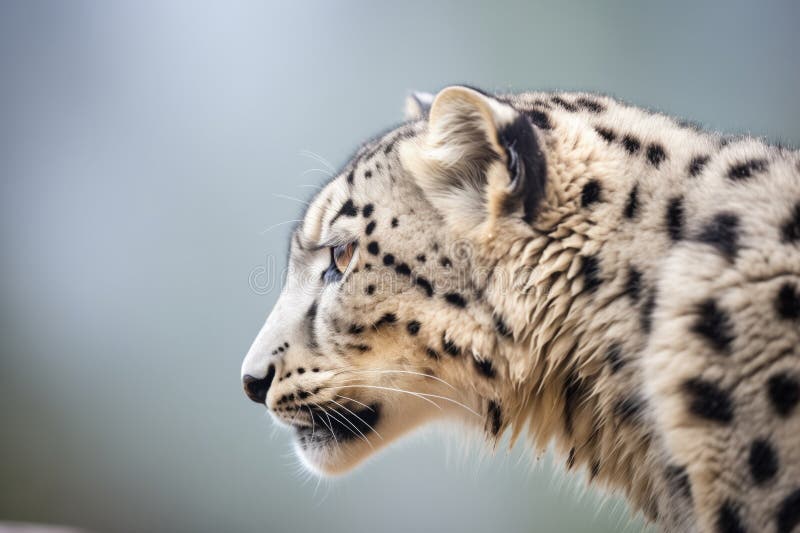 Profile of a Snow Leopard with Mountains Behind Stock Image - Image of ...