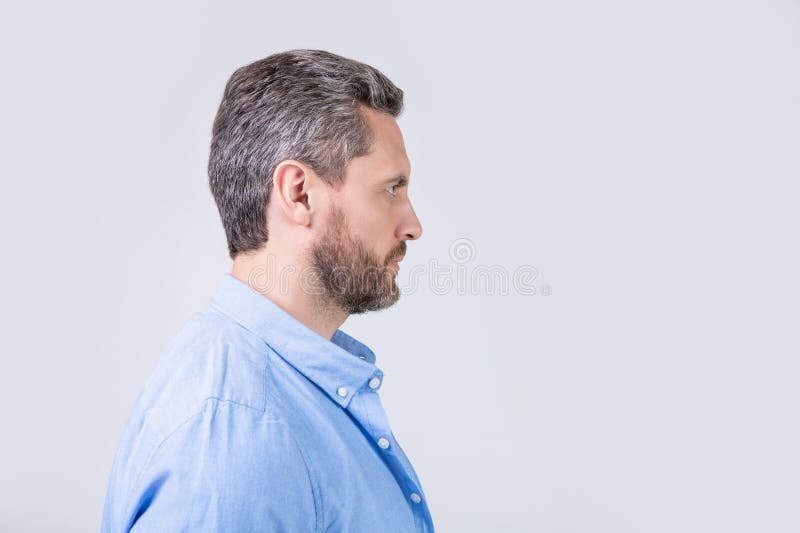 Profile View of Bearded Man with Beard Isolated on Grey Background ...
