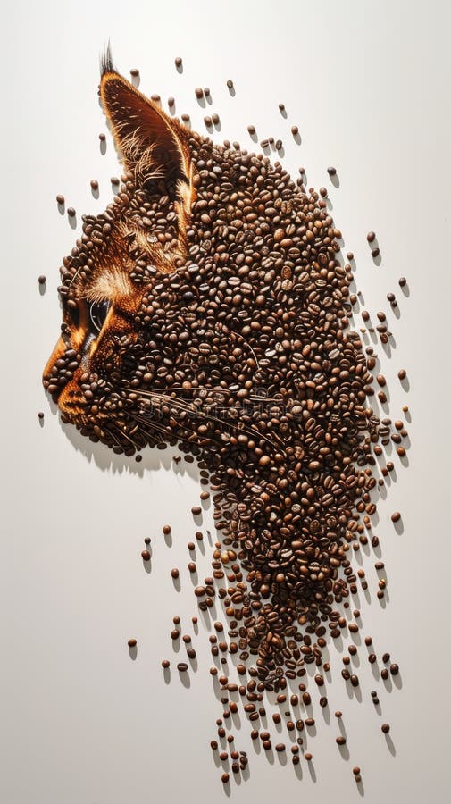 Coffee Bean Cat Profile on White Stock Image - Image of abstract ...