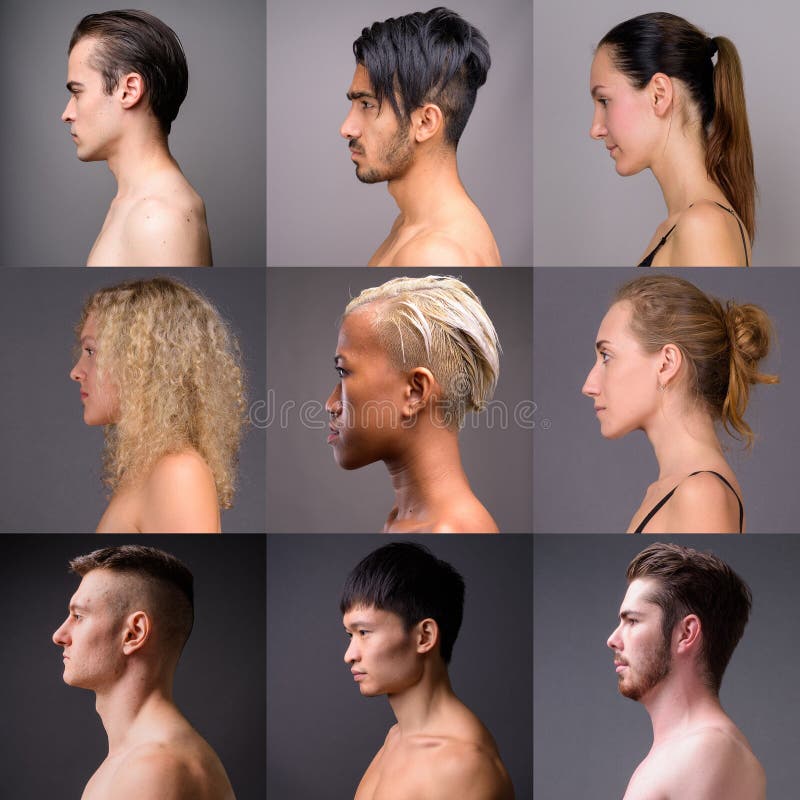 Profile View Collage People Faces Against Studio Background Stock ...