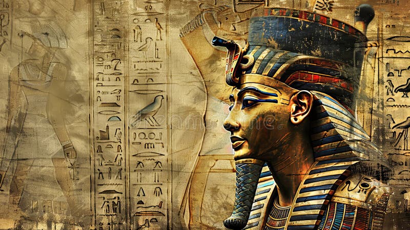 Profile View of an Egyptian Pharaoh S Statue Against a Backdrop of ...