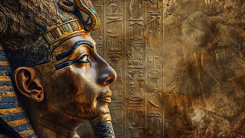 Profile View of an Egyptian Pharaoh S Statue Against a Backdrop of ...