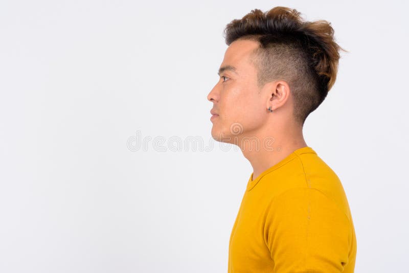 Profile View of Face of Young Asian Man Against White Background Stock ...
