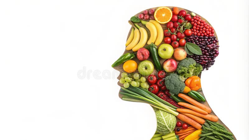 Profile View Fruit and Vegetable Head Composition Stock Illustration ...