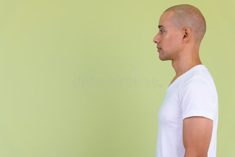 Profile View of Handsome Bald Man with Mixed Race Stock Image - Image ...