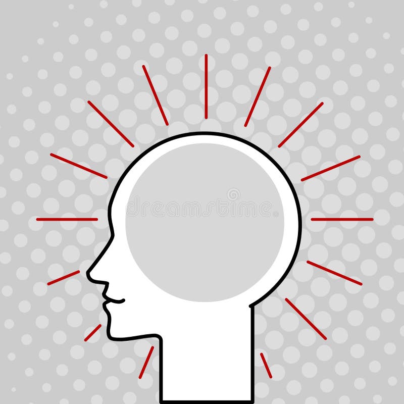 Profile View of Human Head Surrounded by Light Rays with Blank Space To ...