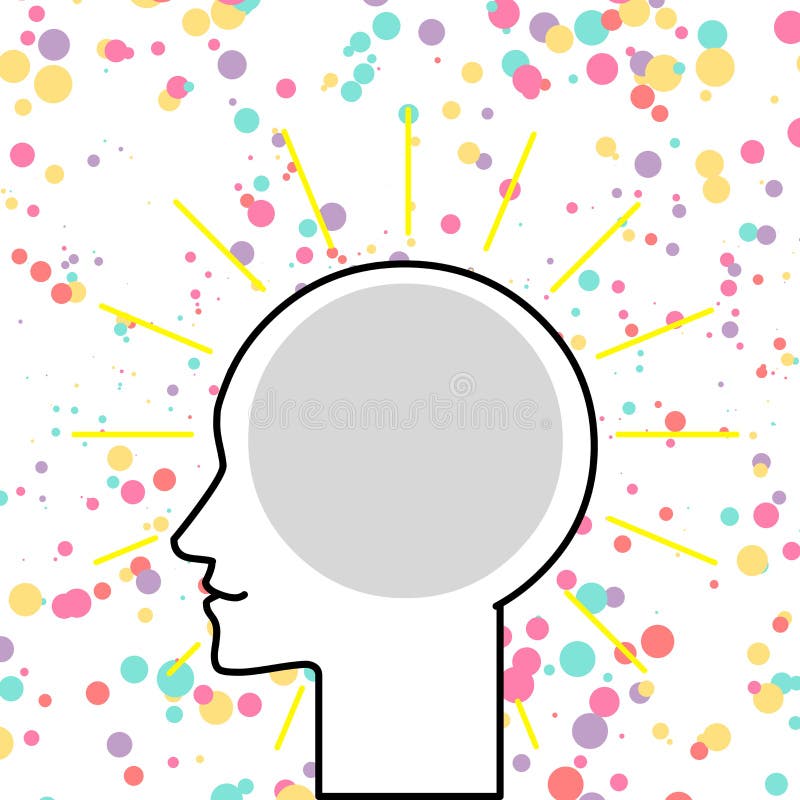 Profile View of Human Head Surrounded by Light Rays with Blank Space To ...