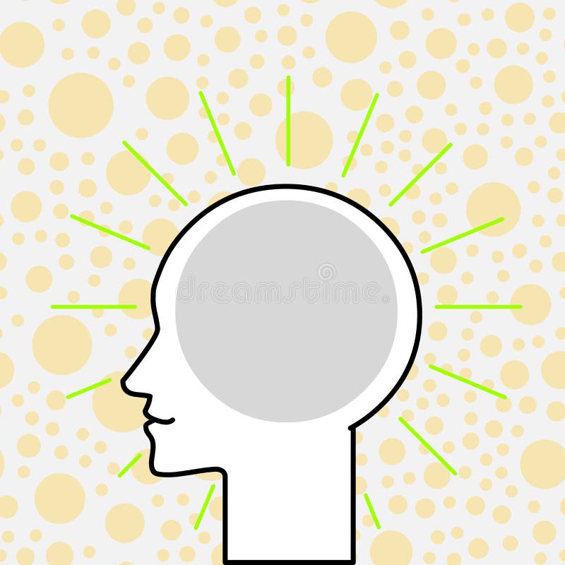 Profile View of Human Head Surrounded by Light Rays with Blank Space To ...