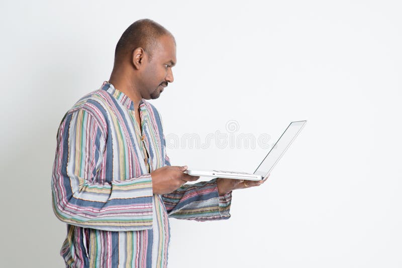 Profile View Indian Man Using Computer Stock Photo - Image of asian ...