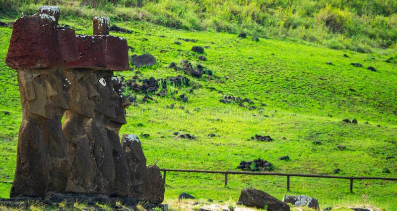 Profile View of Moai Platform Against Green Stock Image - Image of moai ...