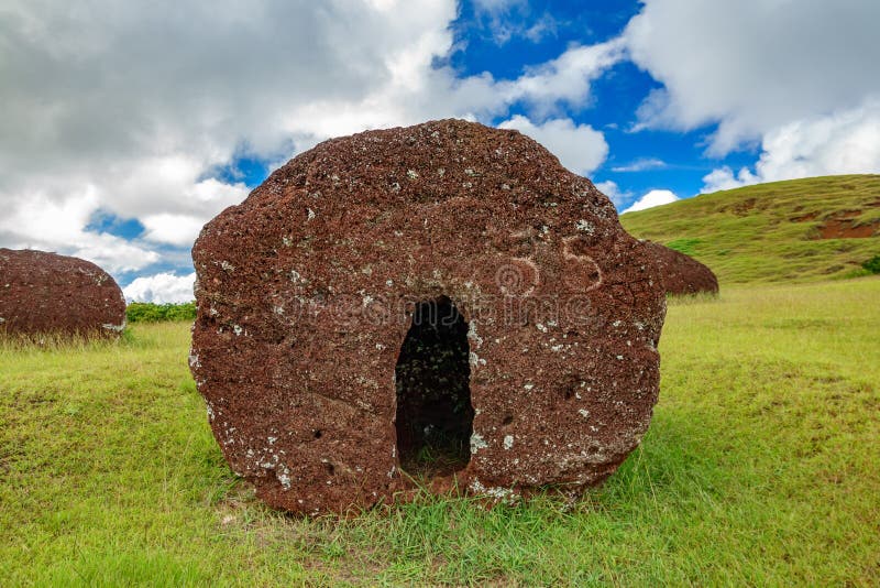Giant Pukao in the Ceremony Facility Ahu Tongariki Easter Island, Rapa ...
