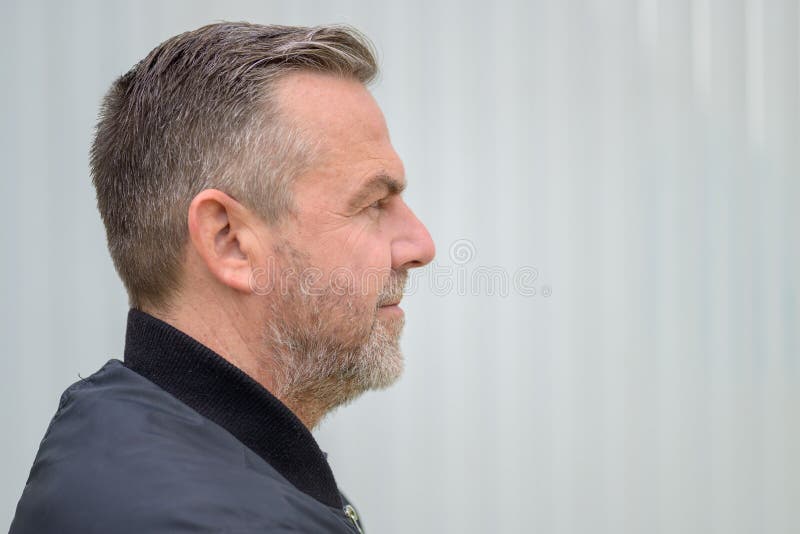 Profile View of a Serious Man with Beard with Copyspace Stock Image ...