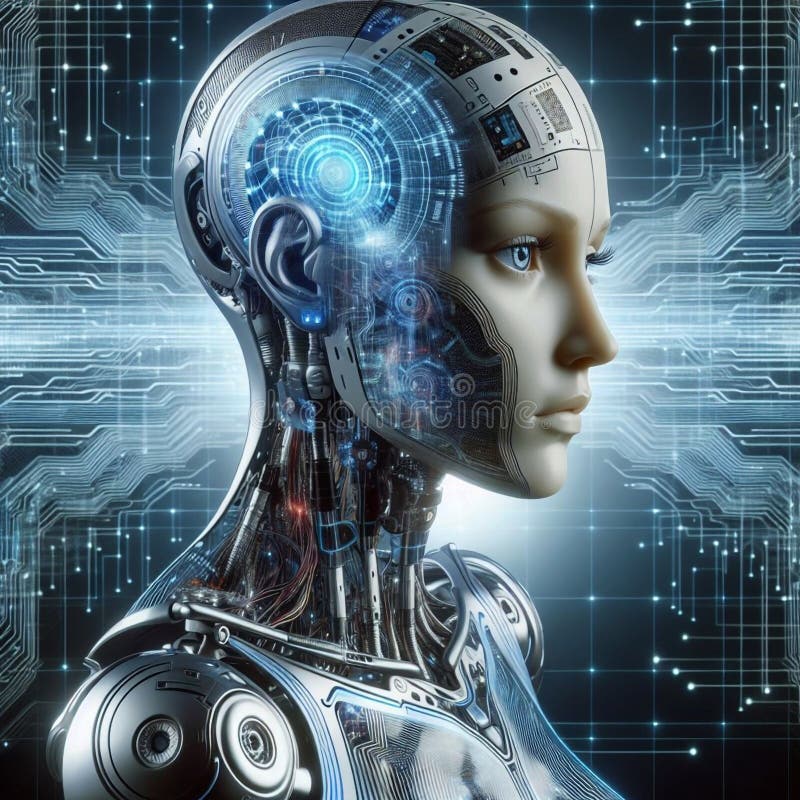 A Profile View Shows a Female Android S Head with Visible Internal ...