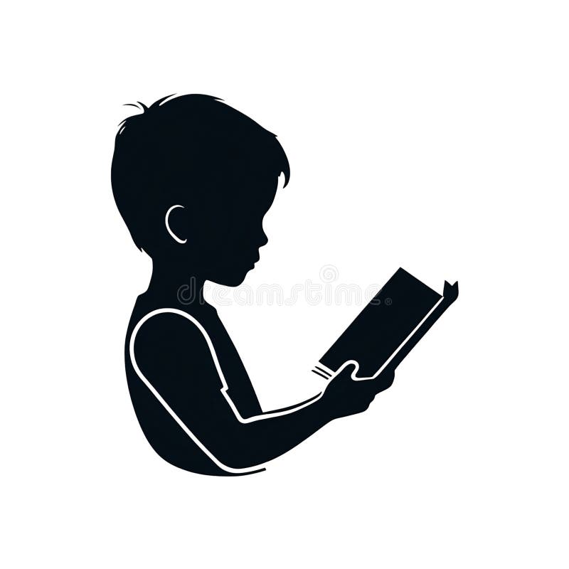 A Profile View Vector Silhouette of a Child Holding and Reading Stock ...