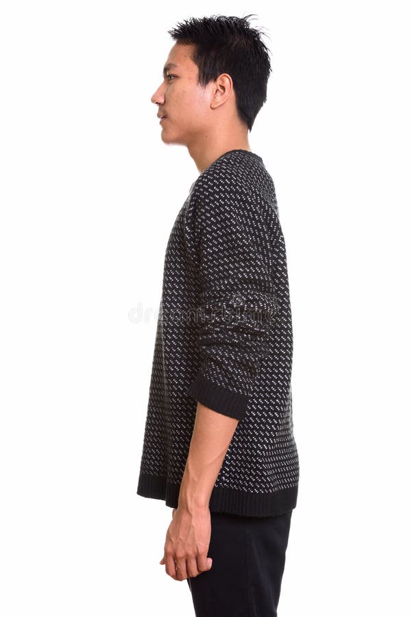 Profile View of Young Handsome Asian Man Standing Stock Image - Image ...