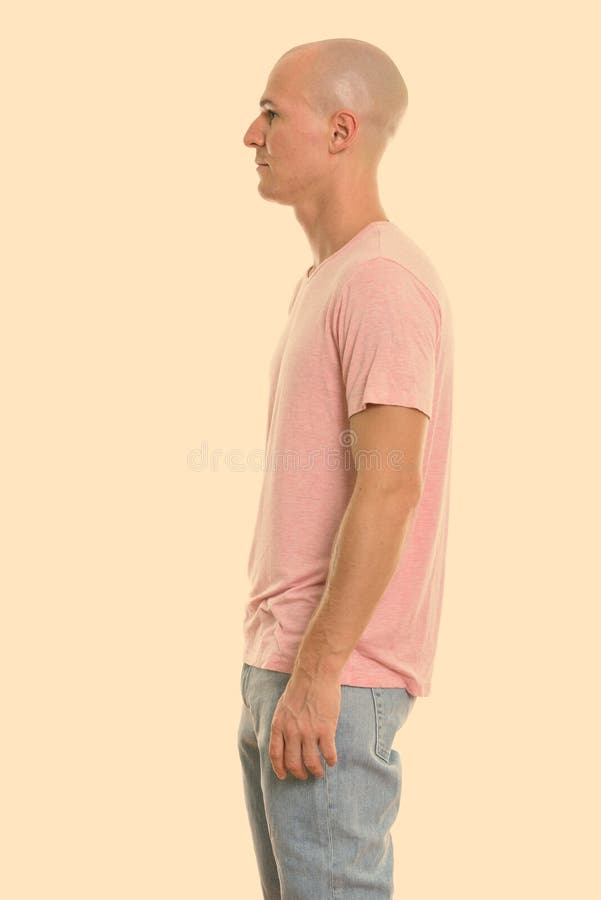 Profile View of Young Handsome Bald Man Standing Stock Image - Image of ...