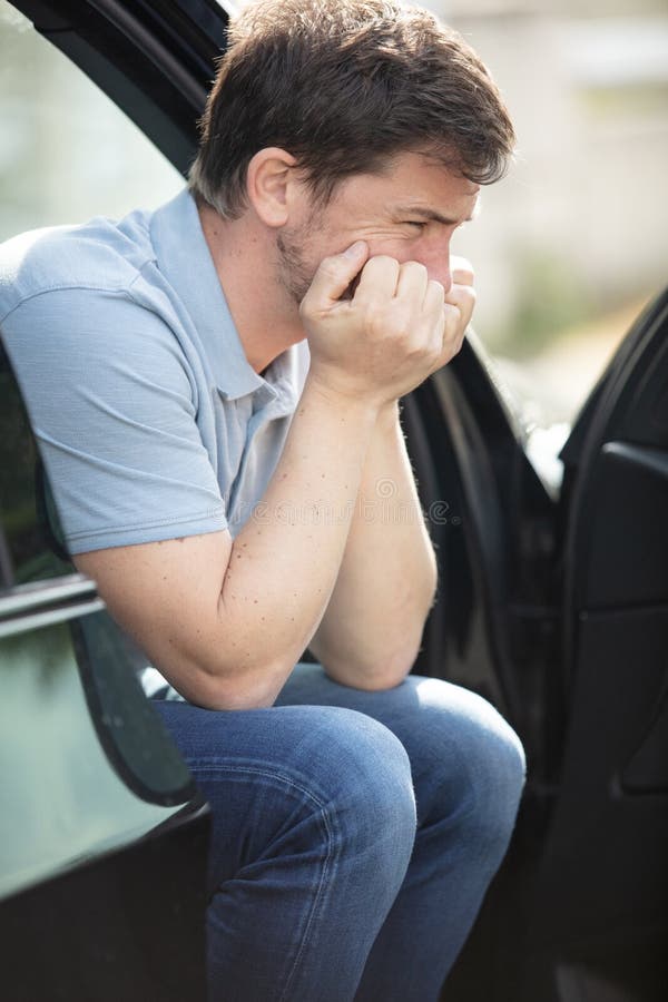 Profile View Young Man Feeling Stressed Stock Photo - Image of parked ...