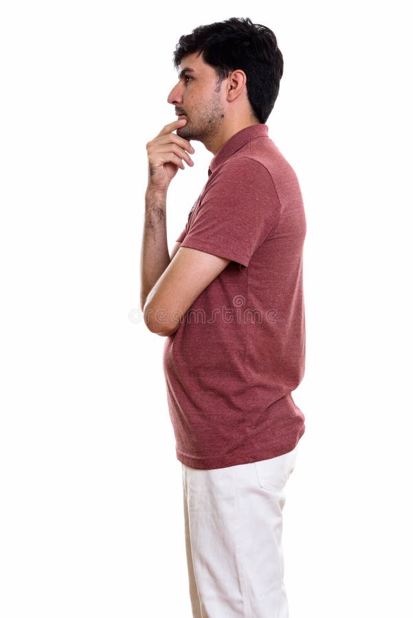 Profile View of Young Persian Man Standing while Thinking Stock Image ...
