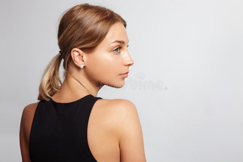 Profile of a Woman from the Back Stock Image - Image of charming, hands ...