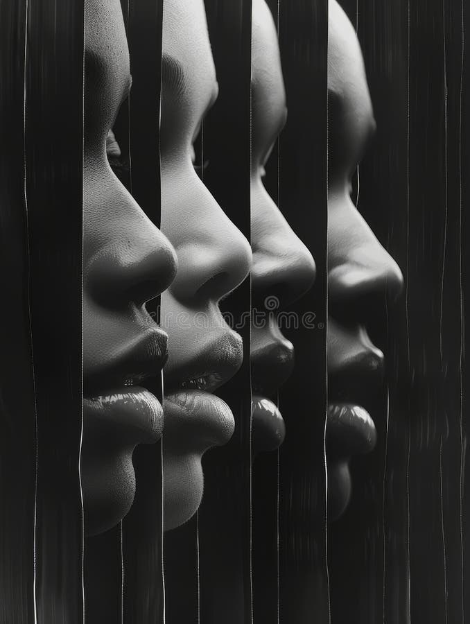 Profile of a Woman with Multiple Vertical Slits Creating a Fragmented ...