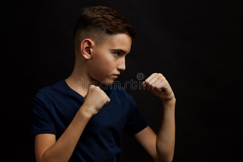Boy Boxer Pose of Protection. Look Aside Stock Image - Image of ...