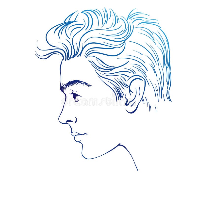 Profile of a Young Man, Outline Vector Illustration Stock Vector ...
