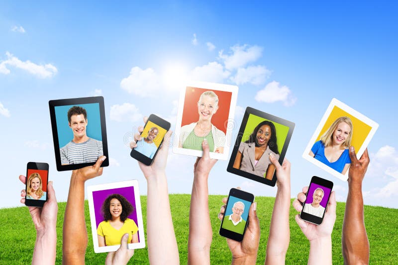 Profiles of Multiethnic People in Electronic Devices Stock Image ...