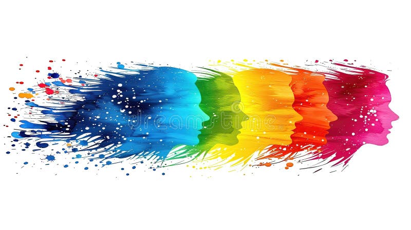 Profiles with Paint Splashes in Rainbow Colors. Stock Illustration ...