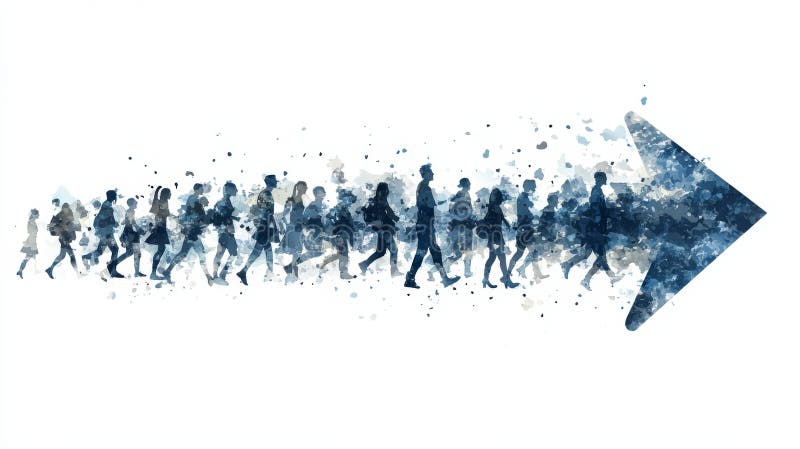 Profiles of People Walking in an Arrow Pattern, Representing a Crowd ...